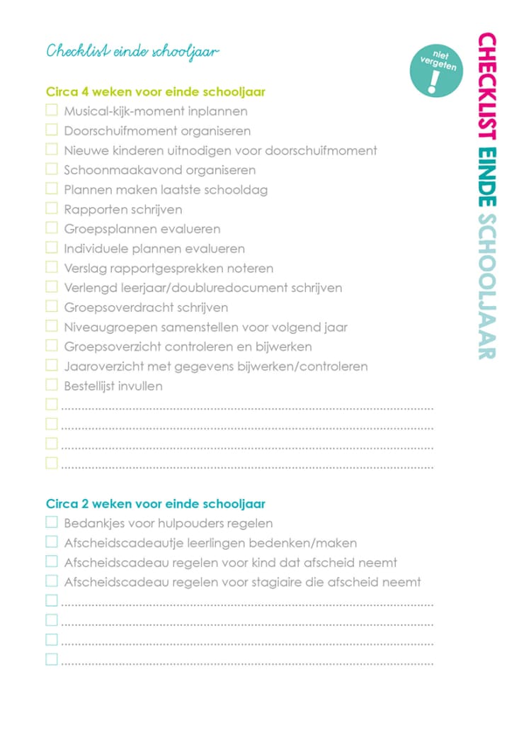 Checklists | Leerkracht organizer